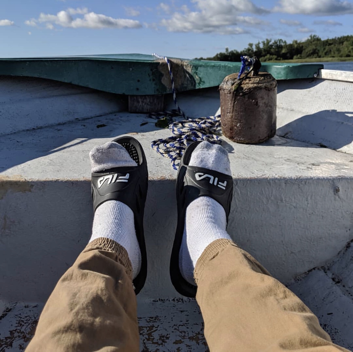 White socks and Fila slides - Male Feet Blog