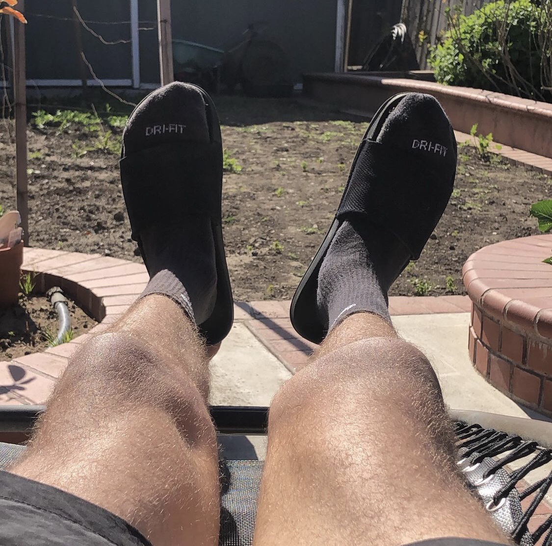 Nikethetic In Black Nike Crew Socks And Slides Male Feet Blog