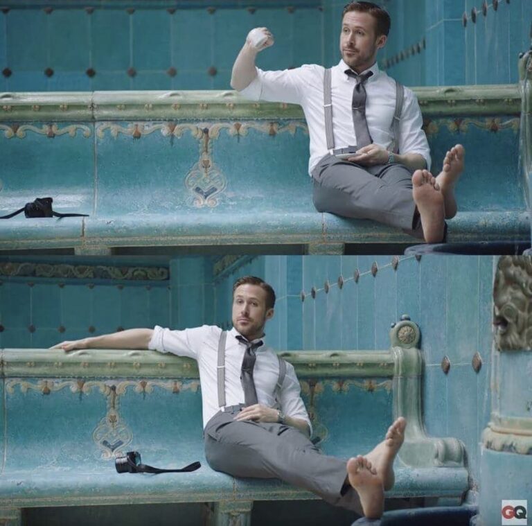 Bearded Ryan Gosling puts his bare soles up - Male Feet Blog